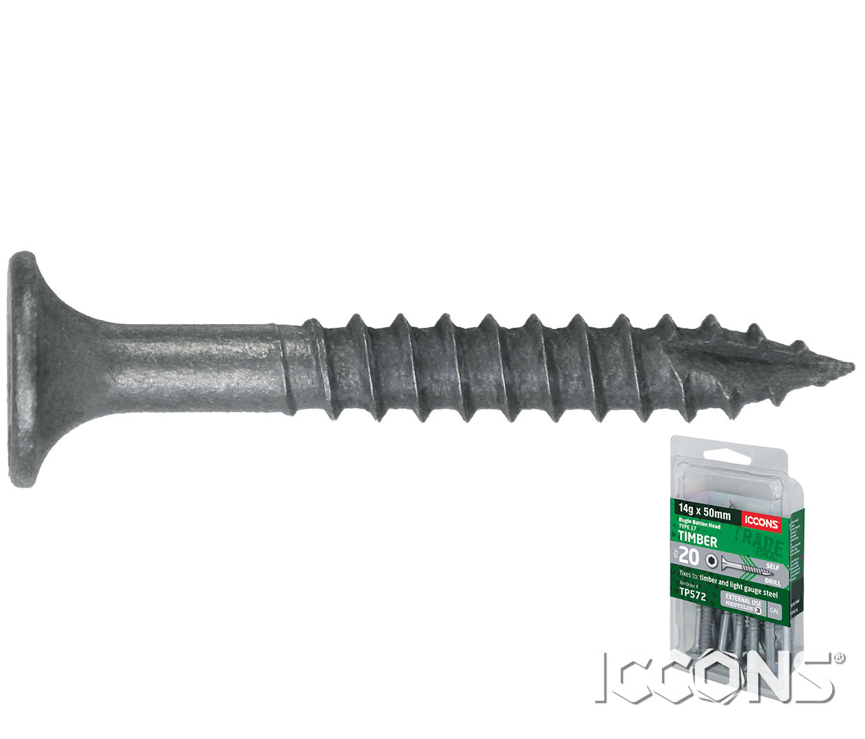 TYPE 17 BUGLE BATTEN C3 14-10 X 50 TRADE PACK OF 20 | WA Fasteners