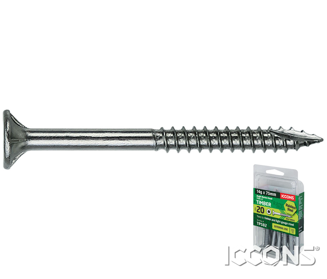 TYPE 17 BUGLE BATTEN 302SS 14-10 X 75 TRADE PACK OF 20 | WA Fasteners